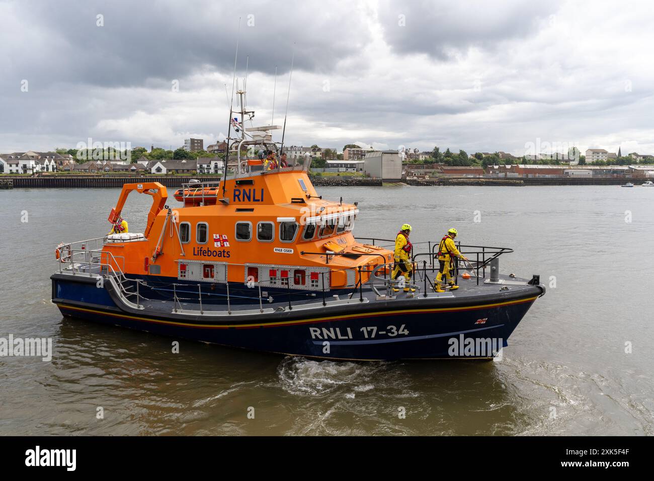 North Shields, UK. Tynemouth RNLI Lifeboat and crew on training ...