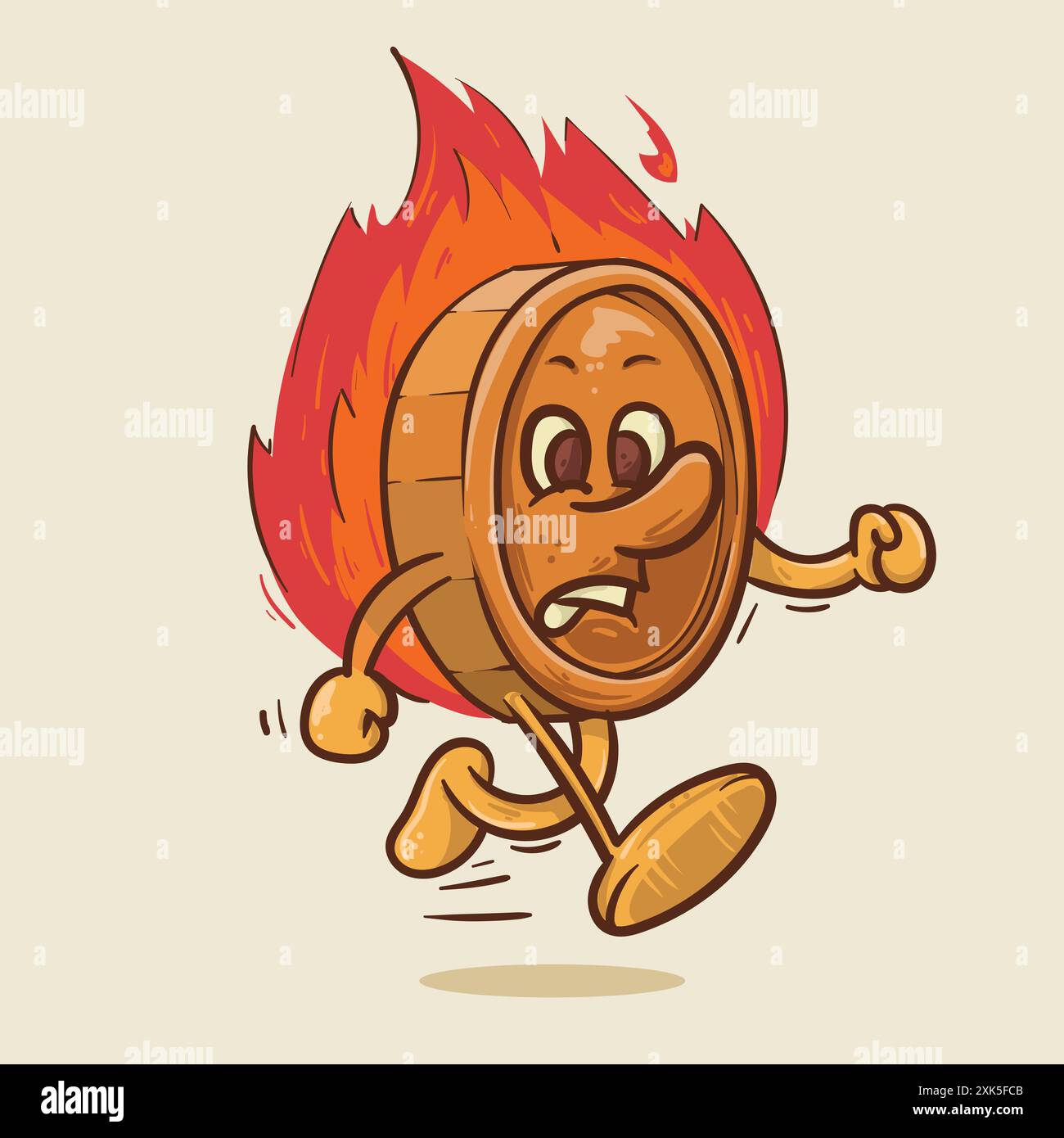 burnt money concept. shine coin mascot with face running on fire ...