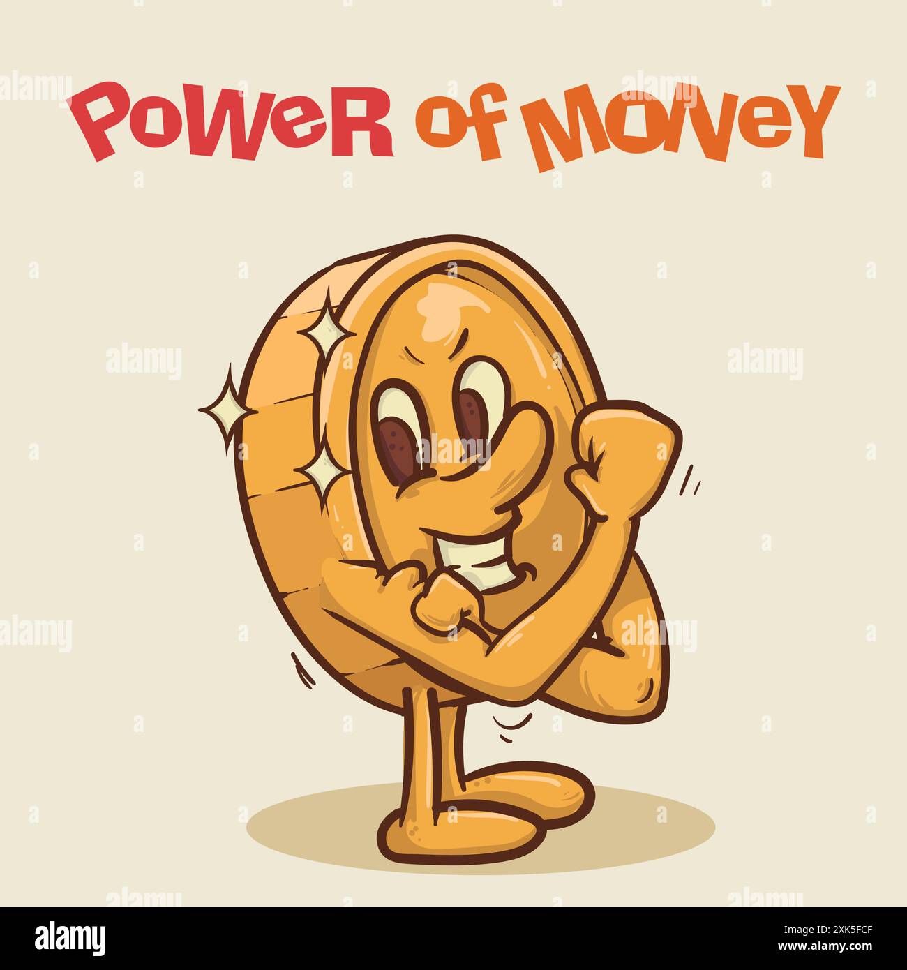 the power of money concept. shine coin mascot with face concept ...
