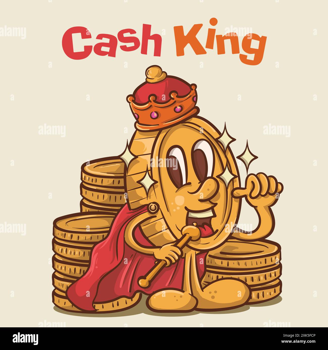 cash king. rich guy shine coin mascot concept.vintage style money ...