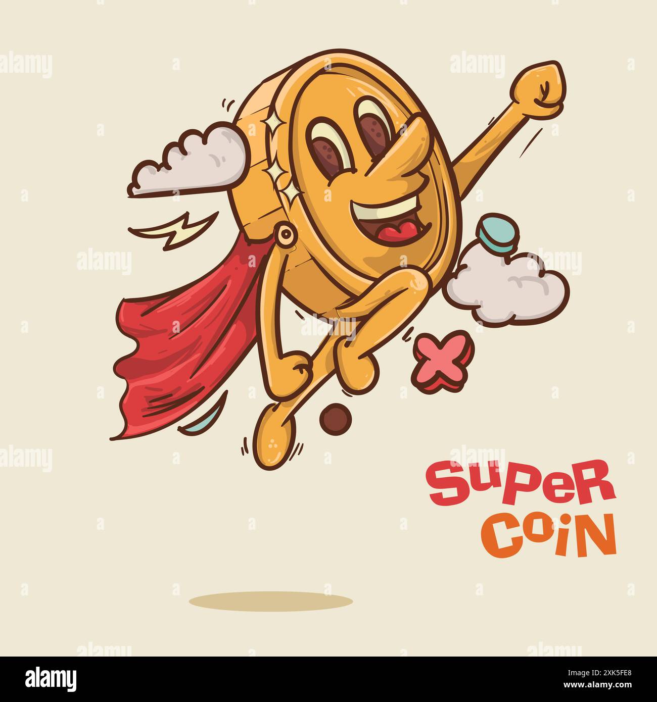 super coin concept. shine coin mascot cartoon character flying with ...