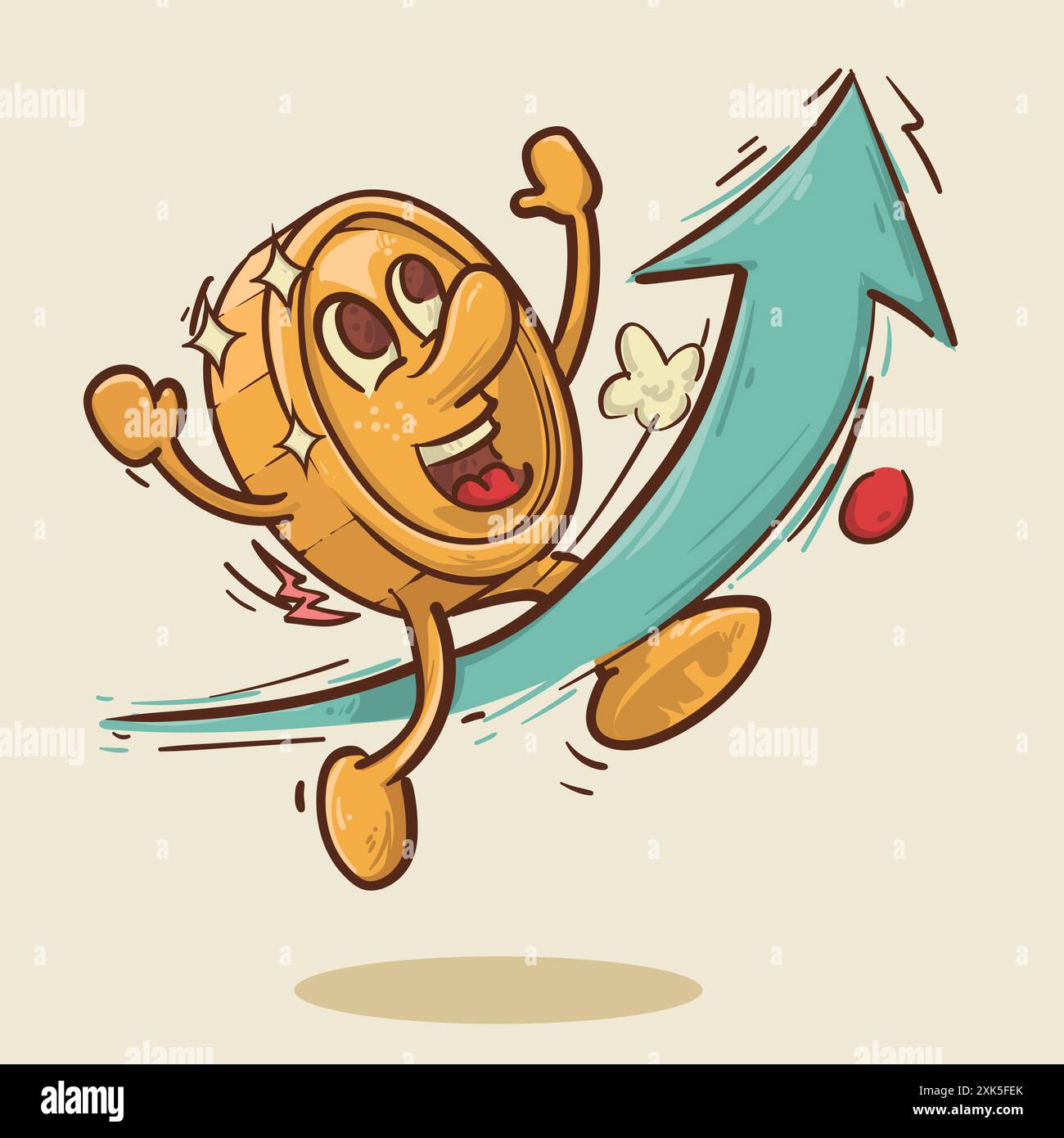 bullish concept. shinny coin mascot ride bulish graph concept. vintage ...