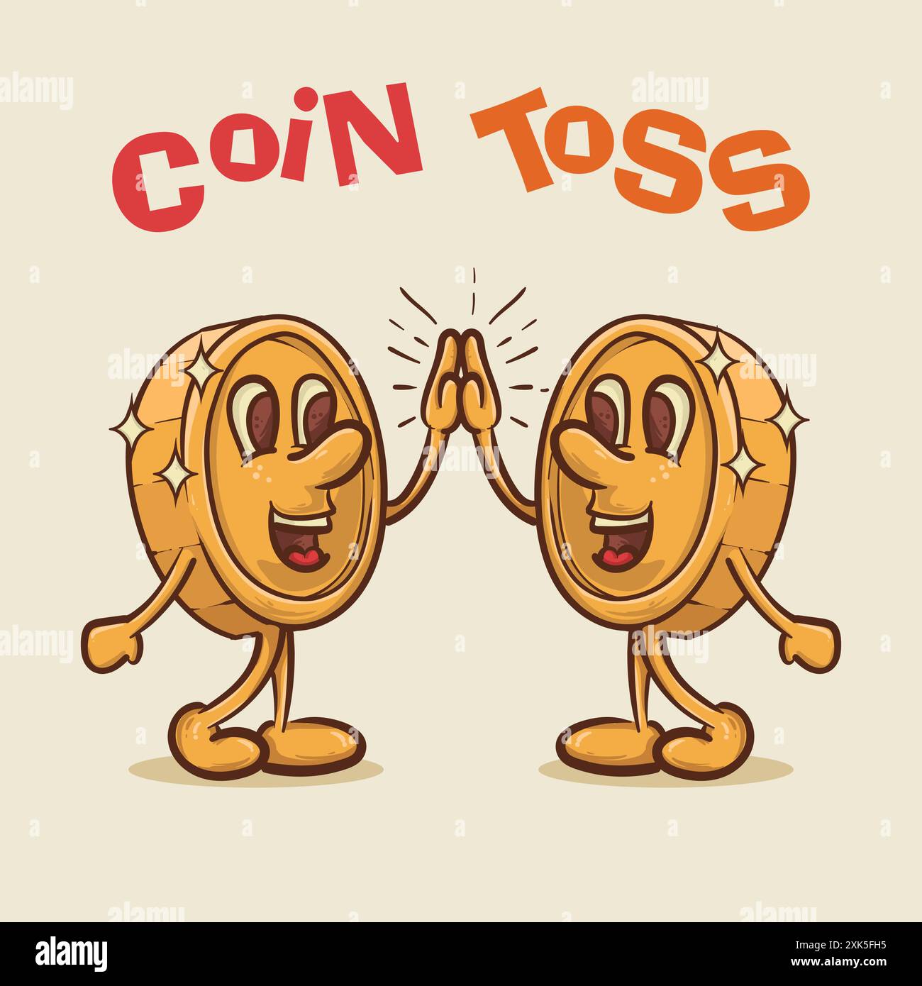 coin toss concept. shine coin mascot with face toss each otherconcept.vintage style money mascot ...