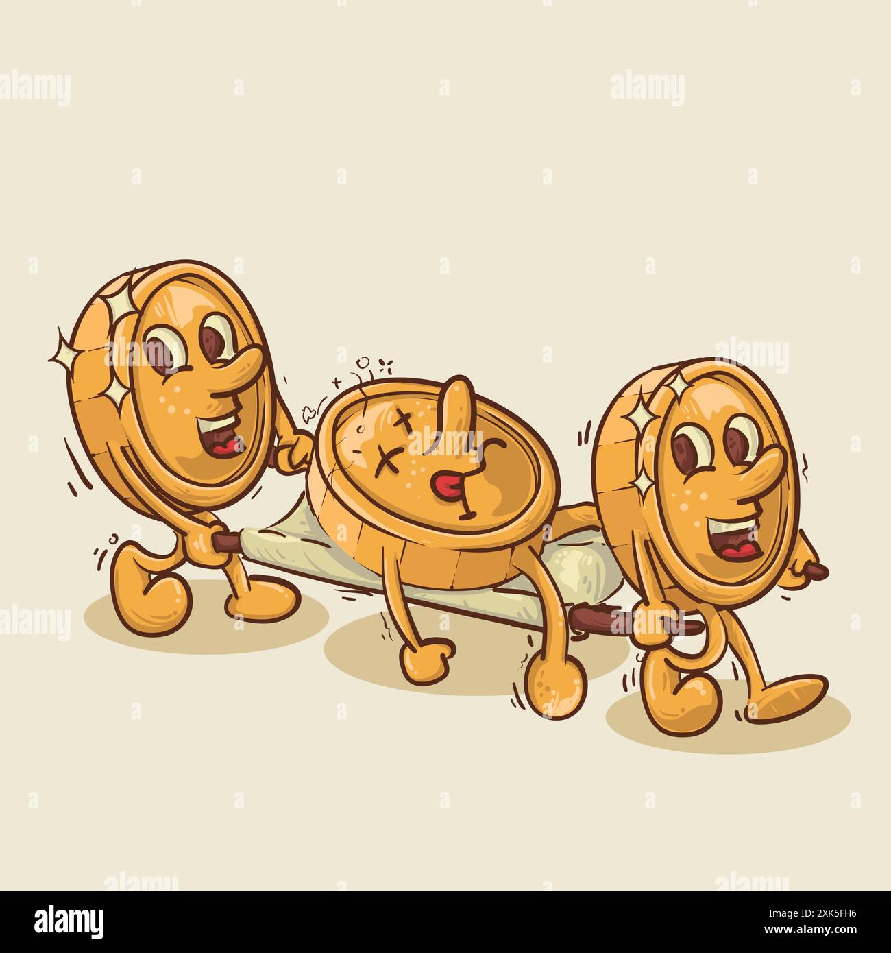 broke concept. shinny coin mascot sick carried on a stretcher concept ...