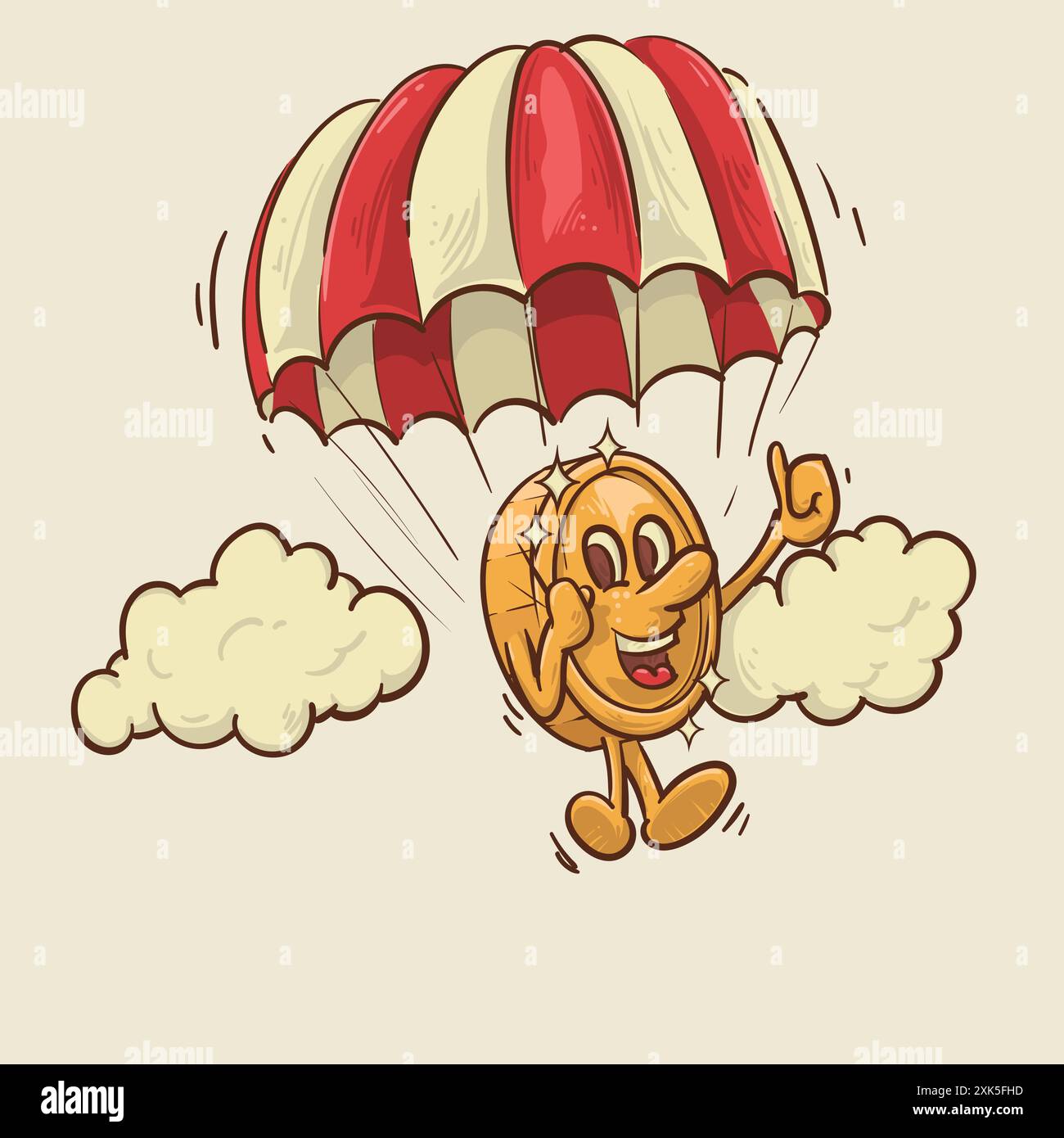 air drops concept. shine coin mascot wear parachute flying concept ...
