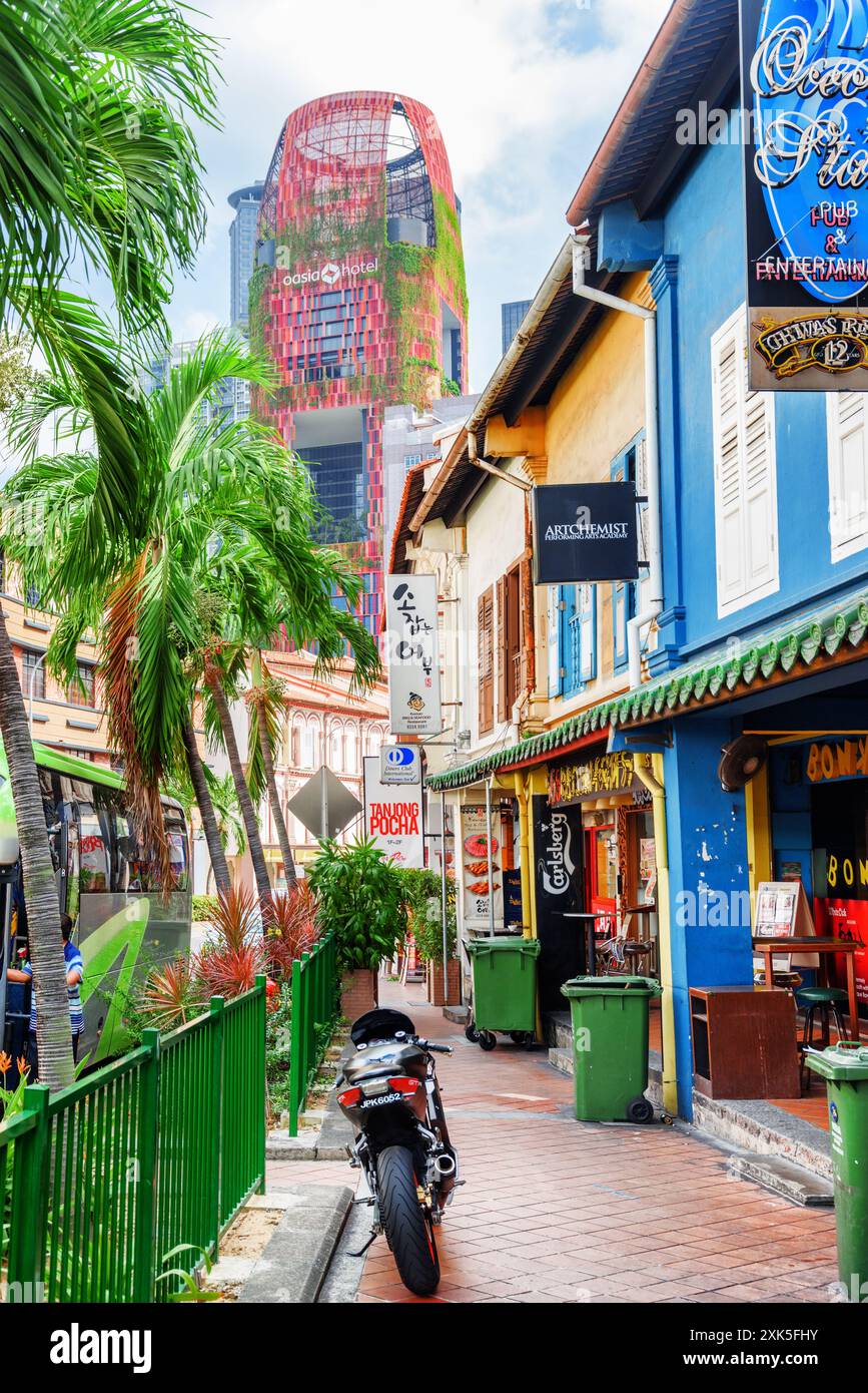 Cozy street with colorful colonial buildings at Duxton Hill Stock Photo ...