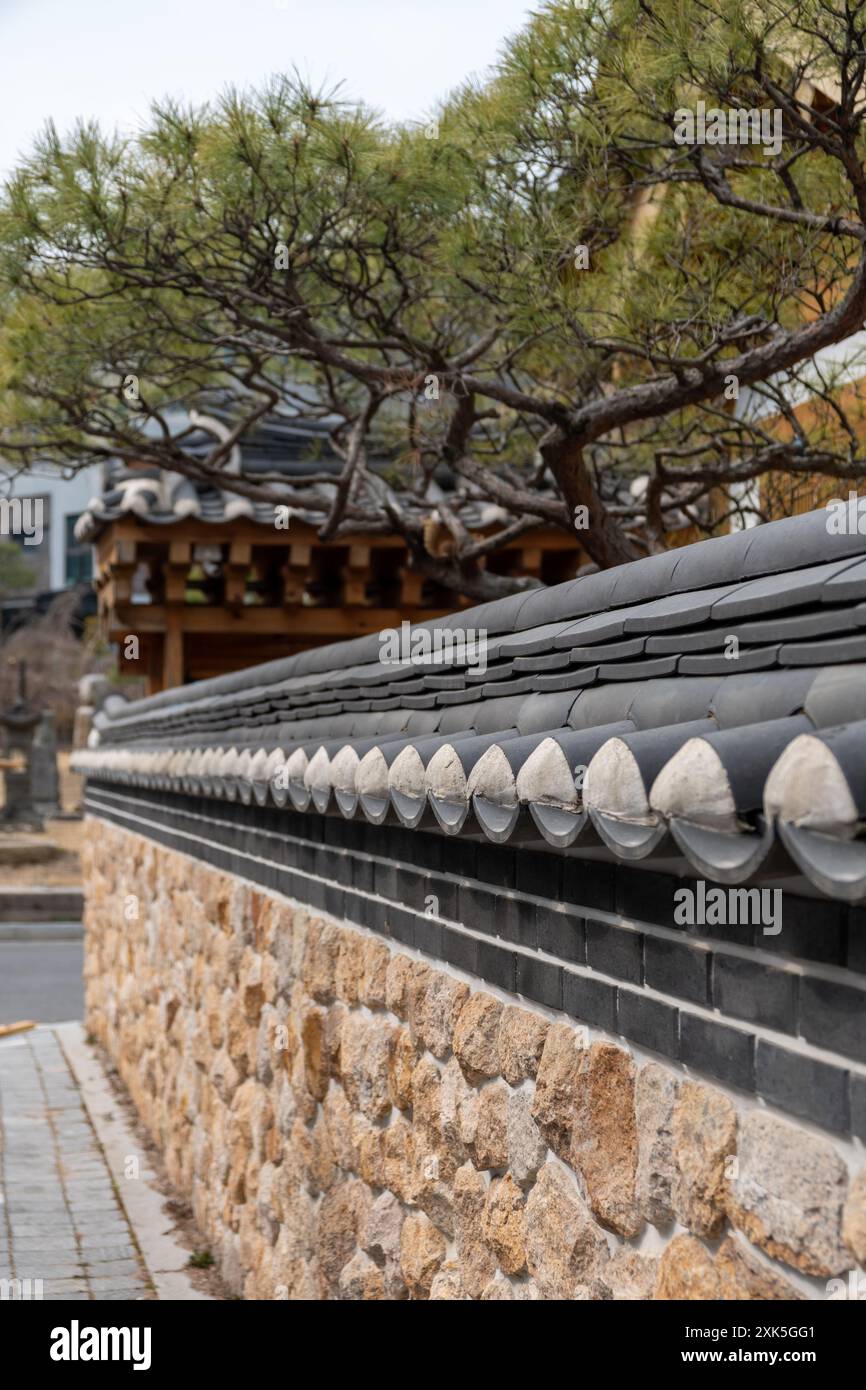 Korean traditional stone wall boundary in Eunpyeong Hanok Village ...