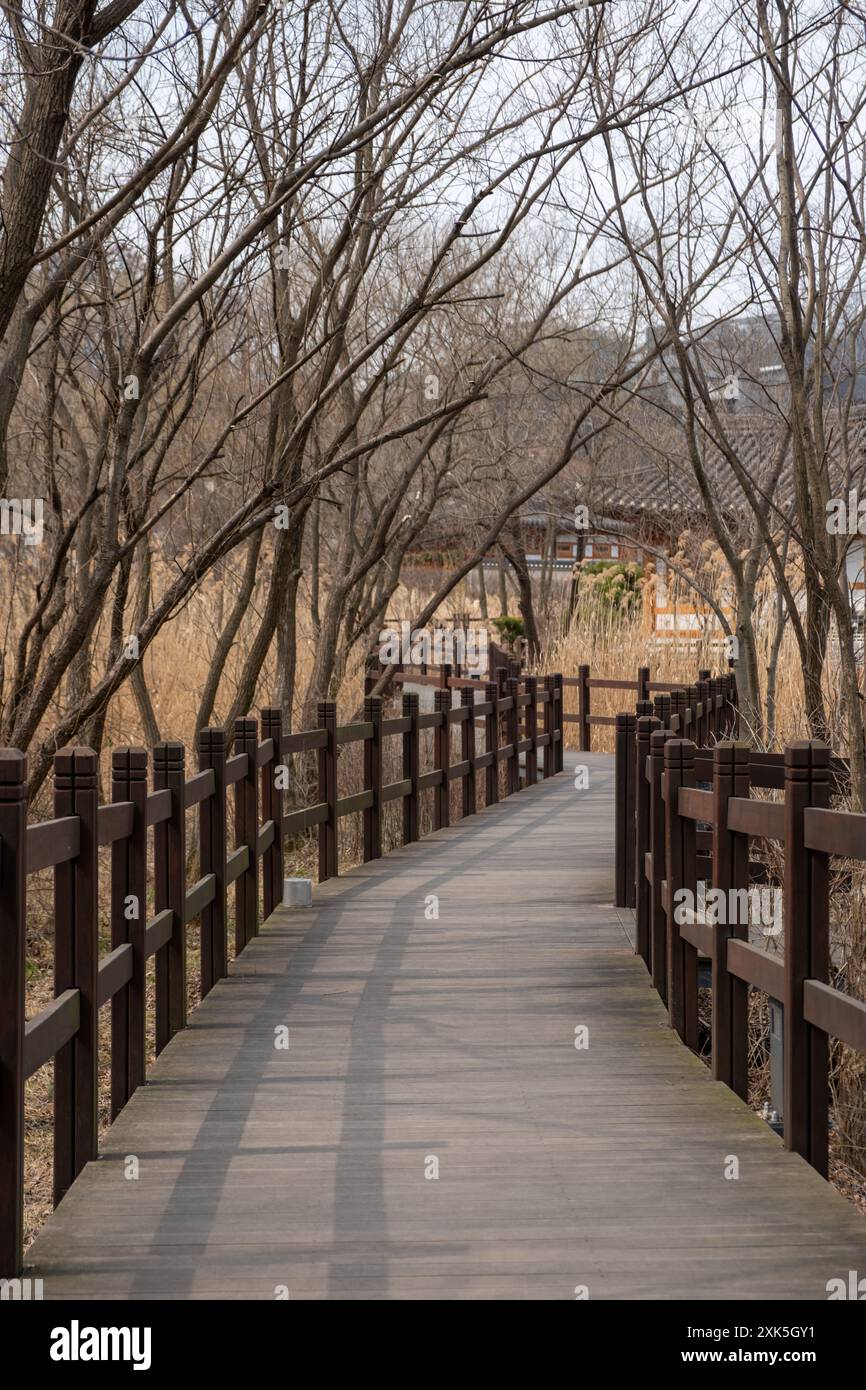 Wooden path in Eunpyeong Hanok Village, the largest neo-hanok ...