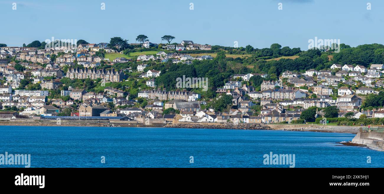 Panoramic image of Newlyn, Cornwall, UK with housing rising from the ...