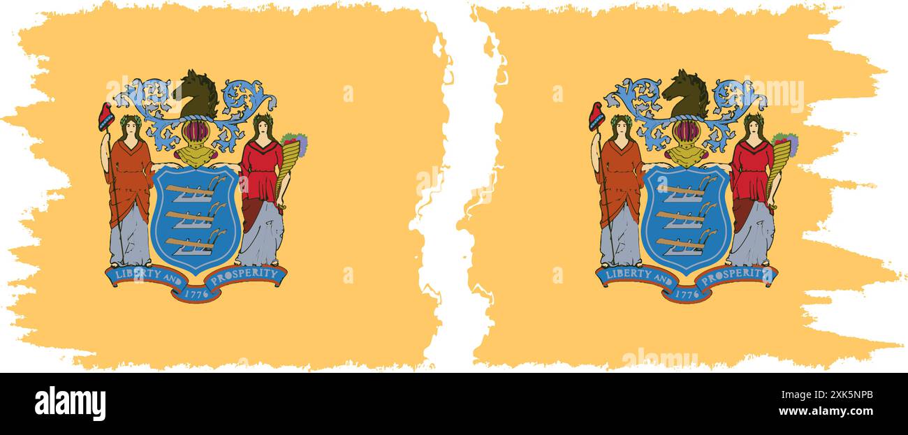 New Jersey and New Jersey states grunge brush flags connection, vector ...