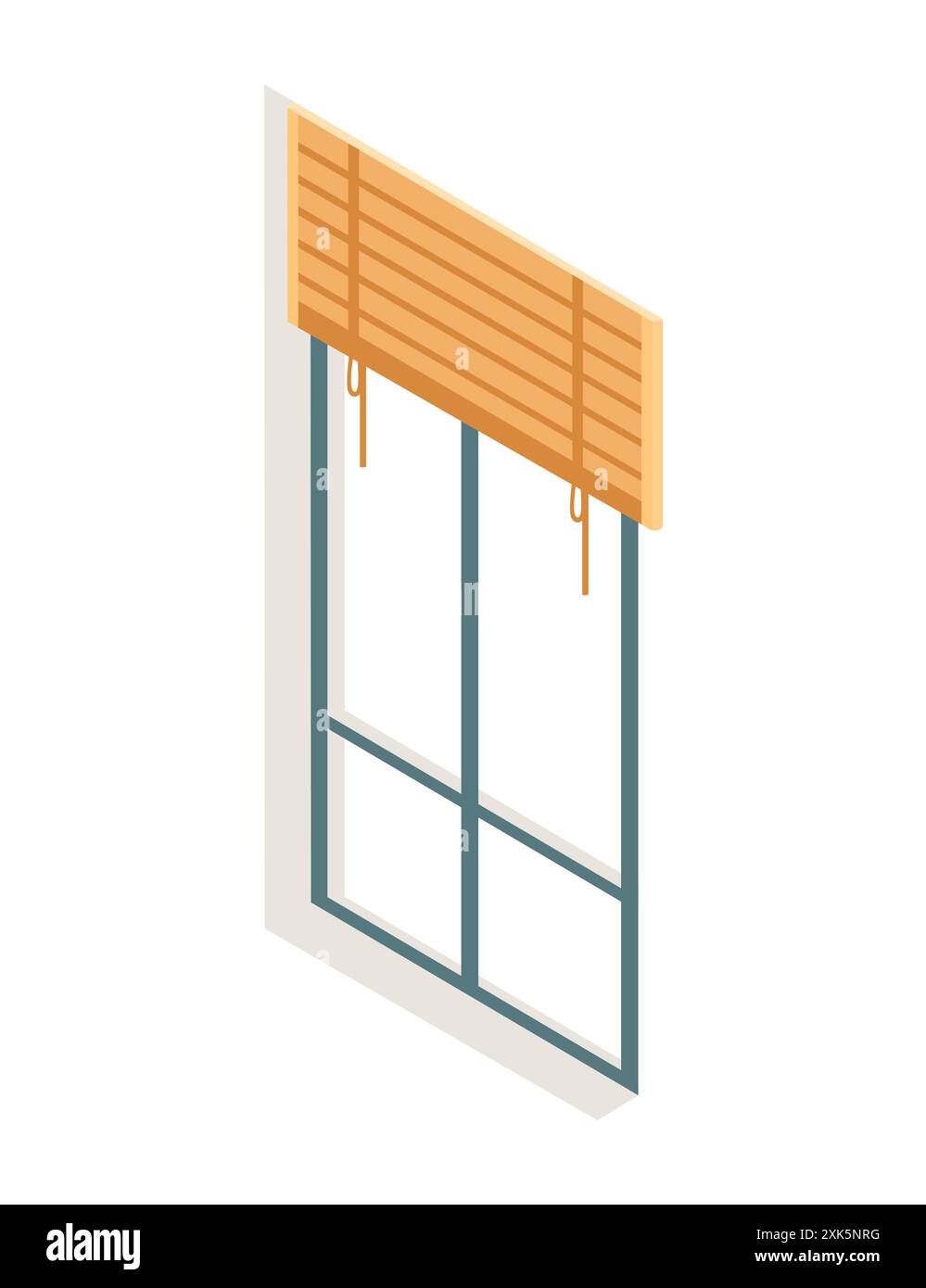 Big glass window with yellow blinds. Home interior design. Classic ...