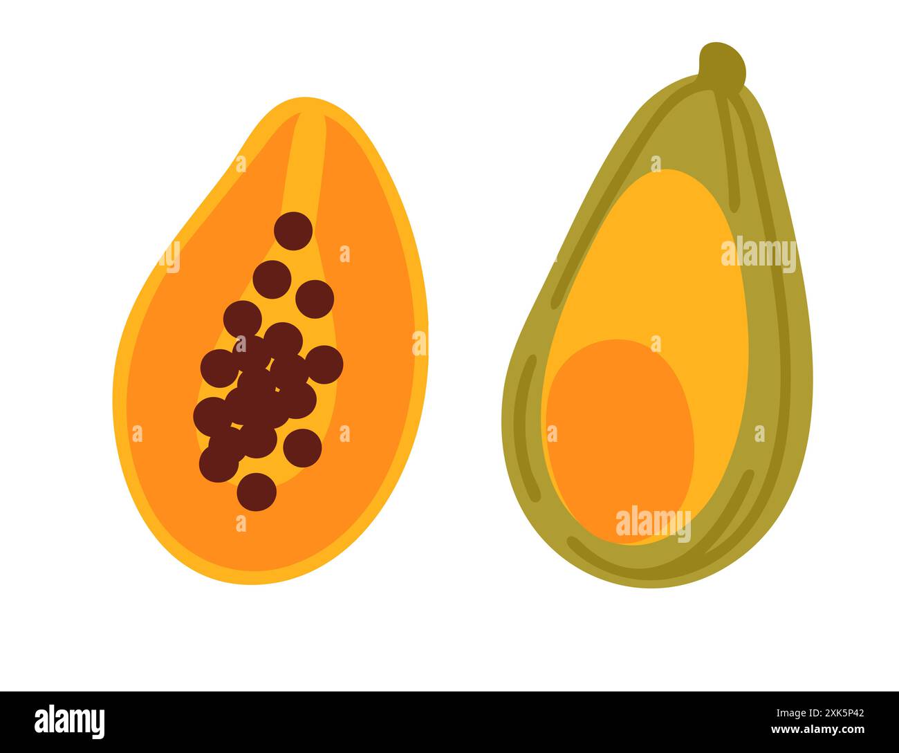 Set of two papayas, one halved and second whole. Papaya tropical fruit ...