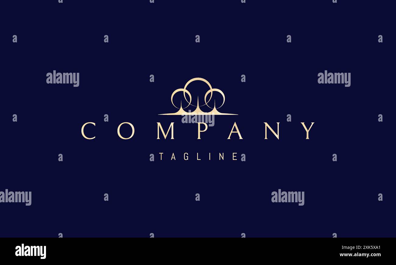 A vector golden logo with an abstract image of three trees with round ...