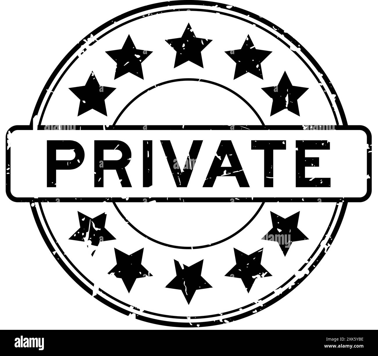 Grunge black private word with star icon round rubber seal stamp on ...