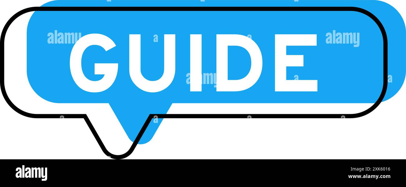 Speech banner and blue shade with word guide on white background Stock ...