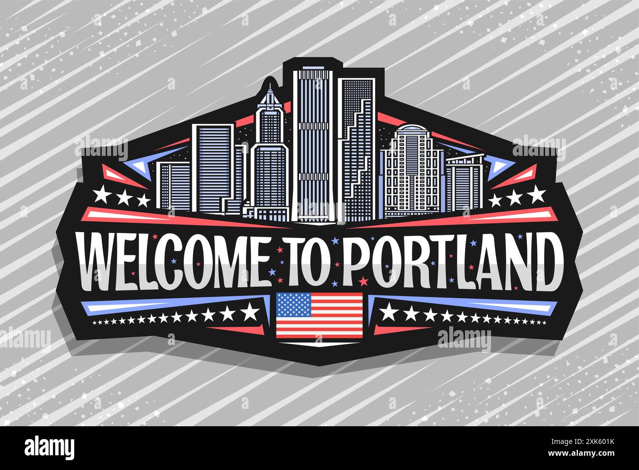Vector logo for Portland, black decorative label with line illustration ...
