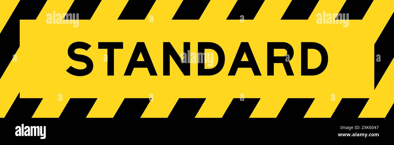 Yellow and black color with line striped label banner with word ...
