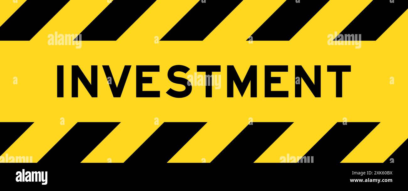 Yellow and black color with line striped label banner with word ...