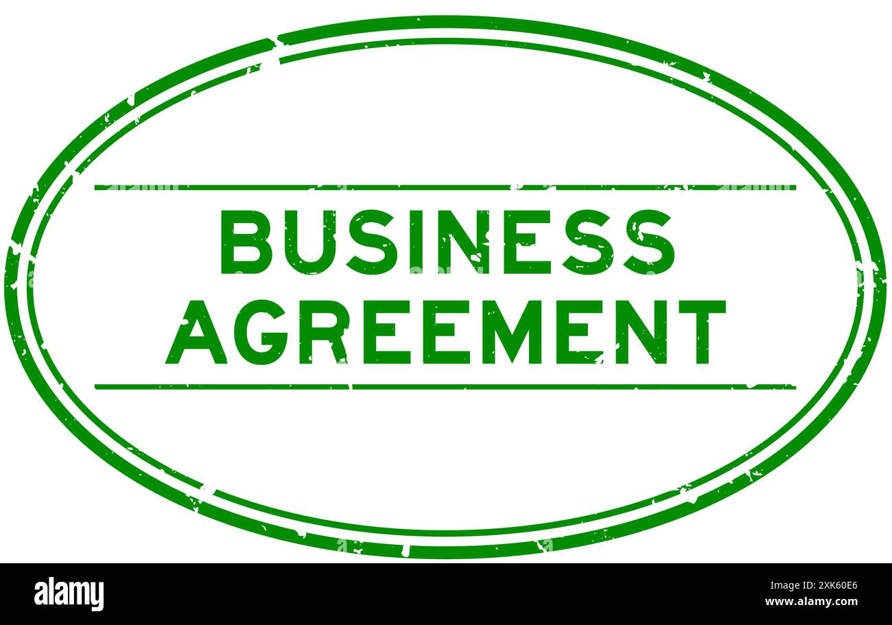 Grunge green business agreement word oval rubber seal stamp on white ...