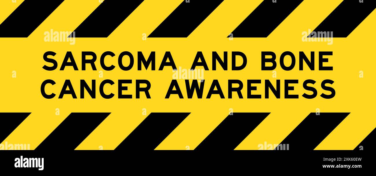 Yellow and black color with line striped label banner with word sarcoma ...