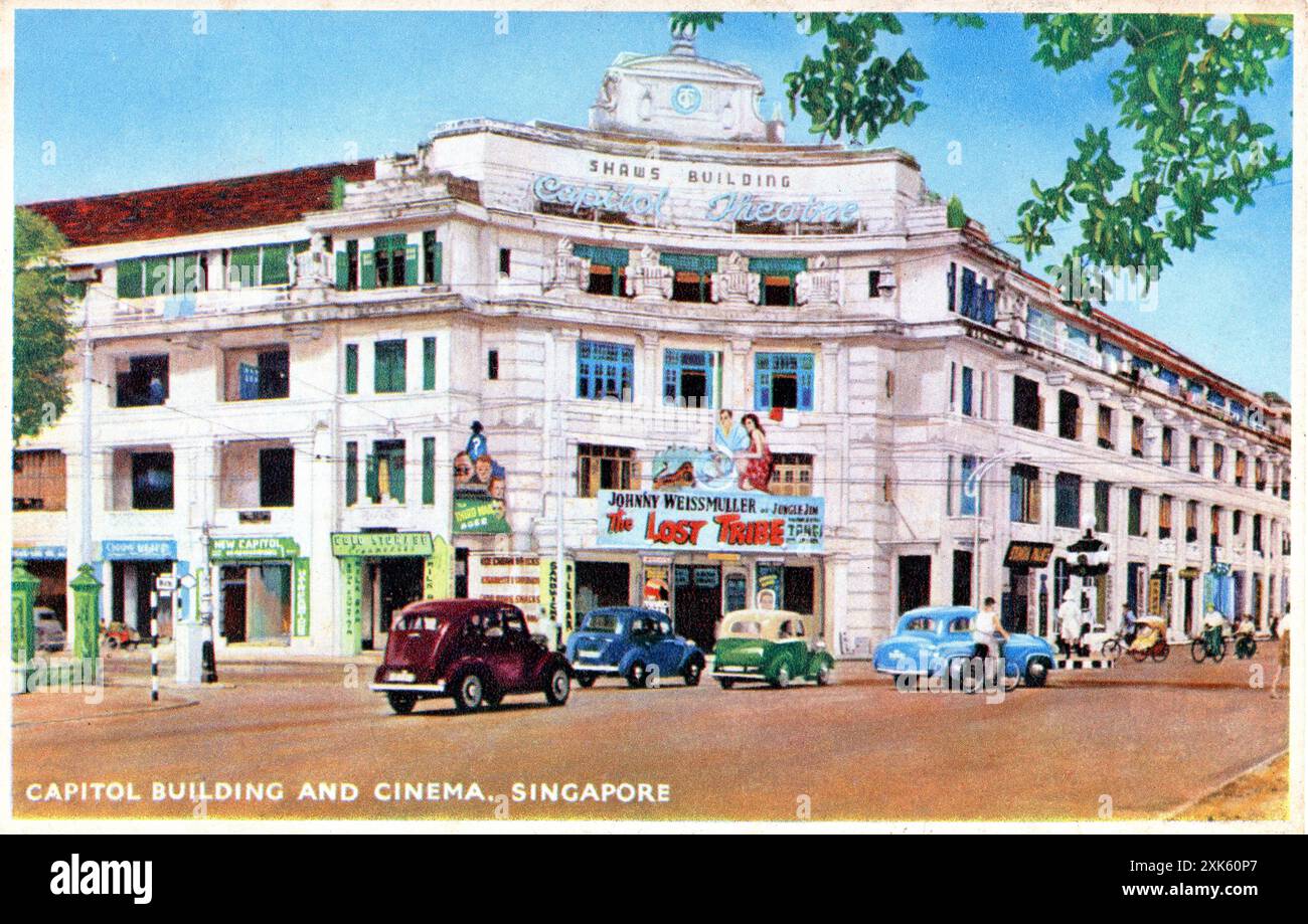 Postcard of Capitol Cinema / Movie Theatre in Singapore in 1950 showing ...