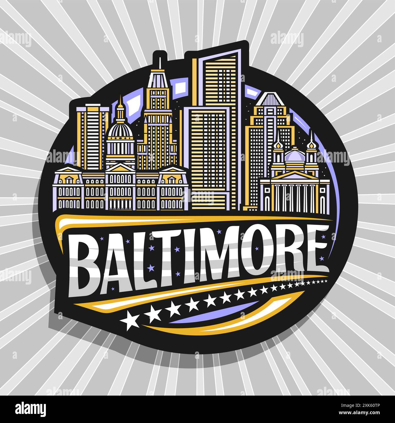 Vector logo for Baltimore, black decorative round tag with line ...