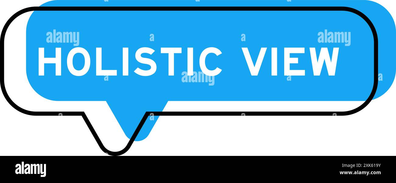 Speech banner and blue shade with word holistic view on white ...