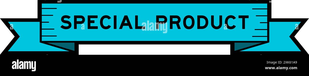 Ribbon label banner with word special product in blue color on white ...