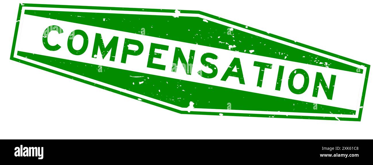 Grunge green compensation word hexagon rubber seal stamp on white ...