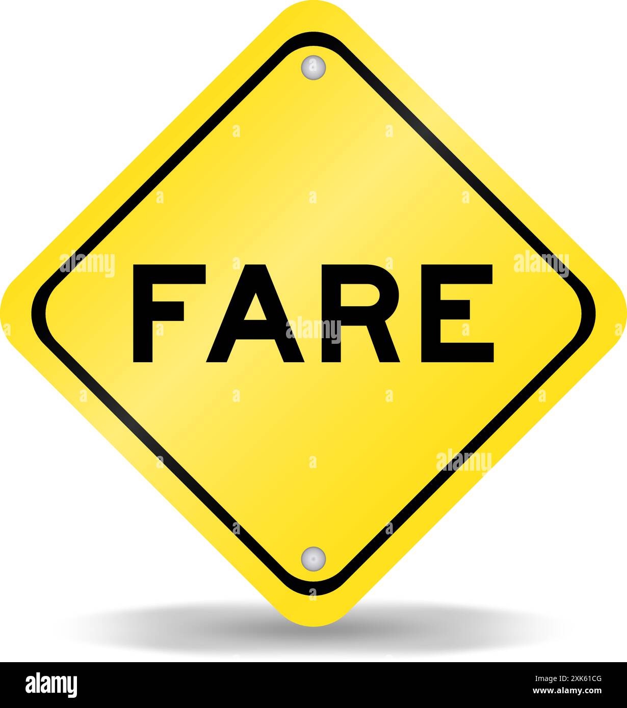 Yellow color transportation sign with word fare on white background ...