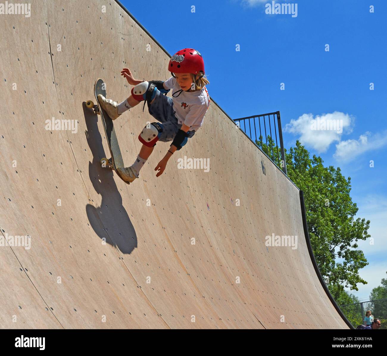 Skateboarder on ramp with strong shadow Stock Photo - Alamy