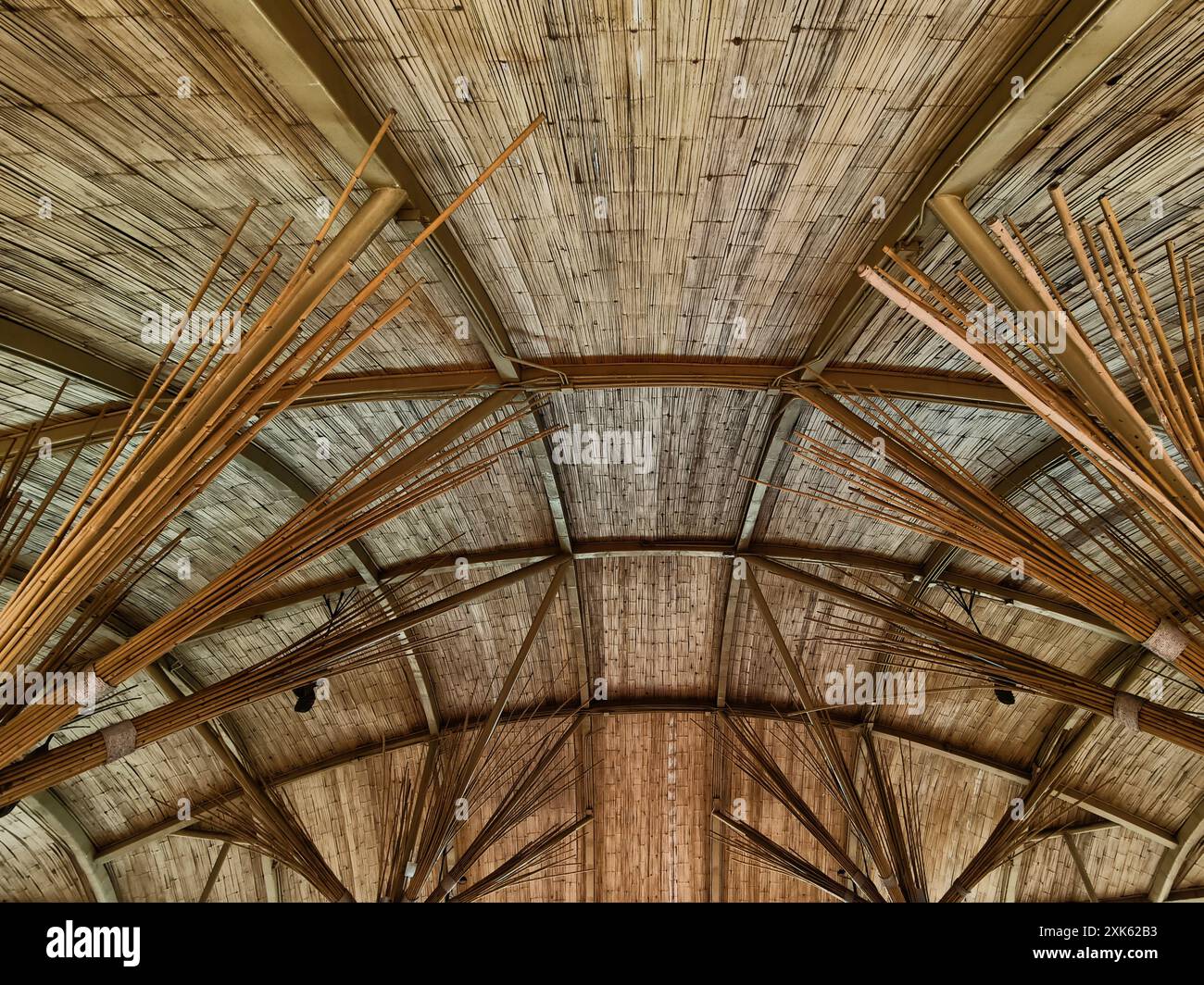 A detailed view of a wooden bamboo ceiling with perforations Stock ...
