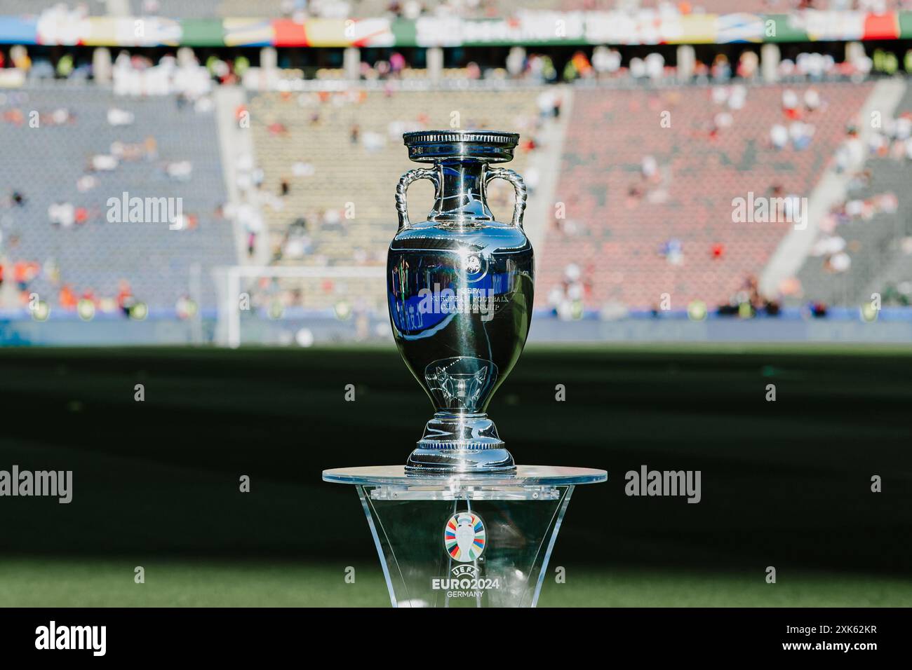 A view of the Henri Delaunay Trophy during the UEFA EURO 2024 final ...