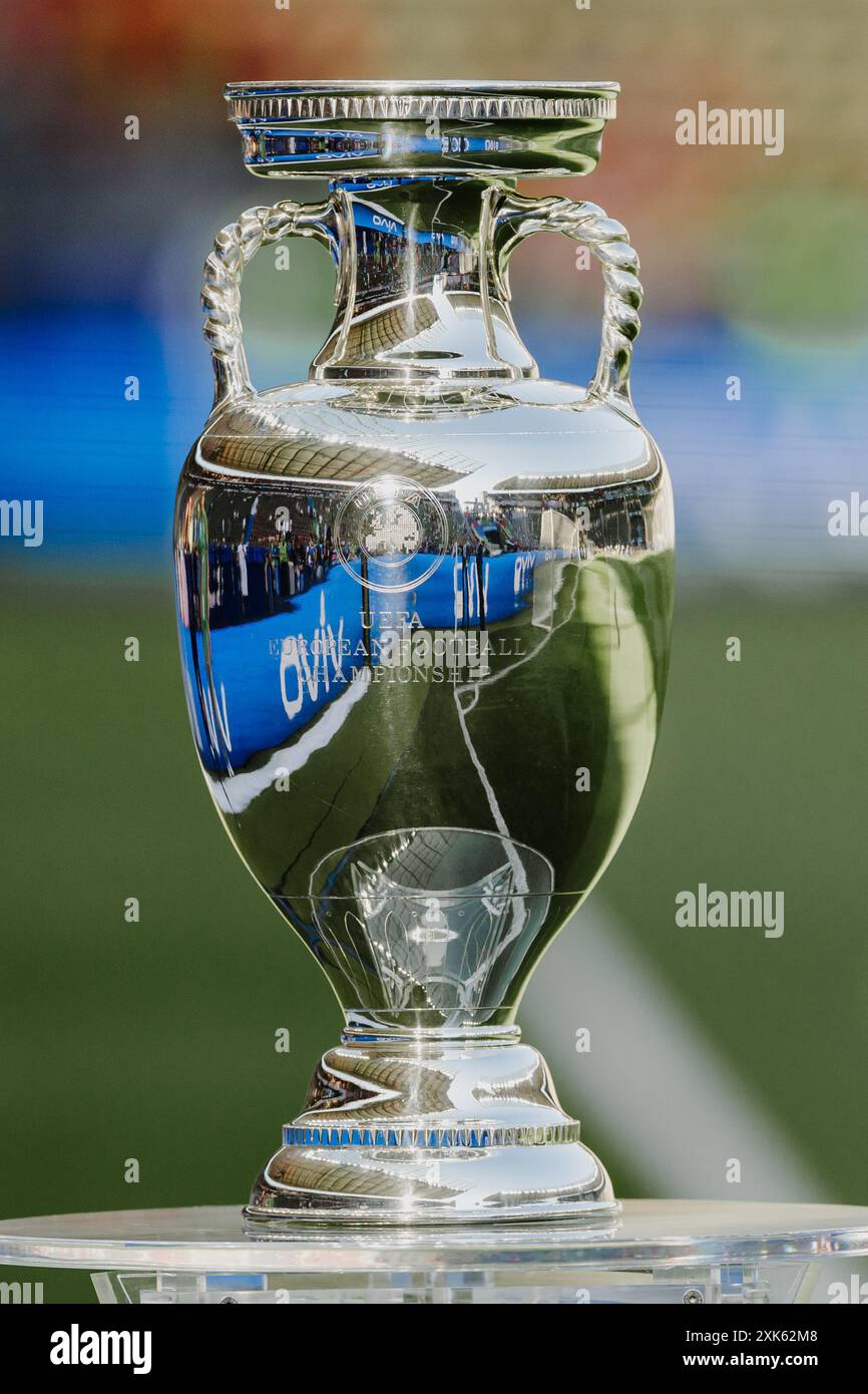 A view of the Henri Delaunay Trophy during the UEFA EURO 2024 final ...