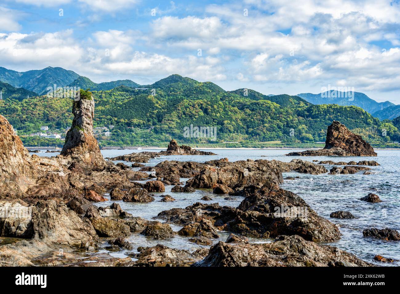 Dramatic rock formations on the coast of Pacific Ocean in Nachikatsuura ...