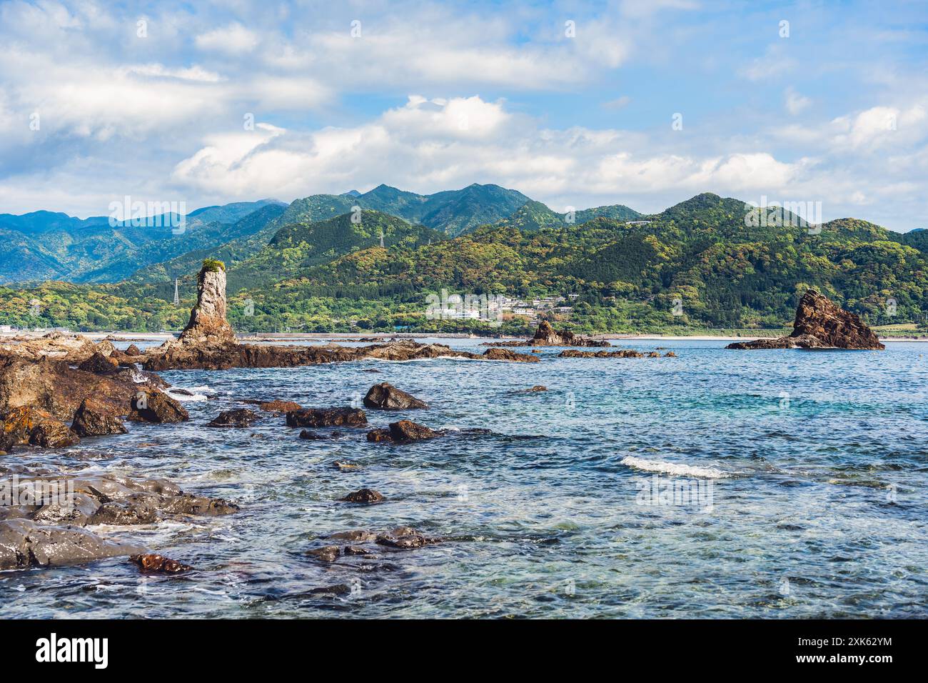 Dramatic rock formations on the coast of Pacific Ocean in Nachikatsuura ...