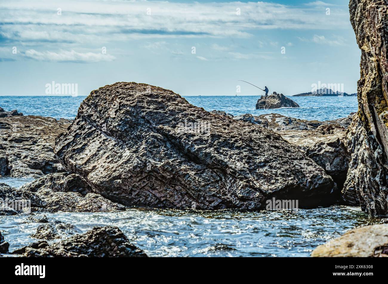 Dramatic rock formations on the coast of Pacific Ocean in Nachikatsuura ...