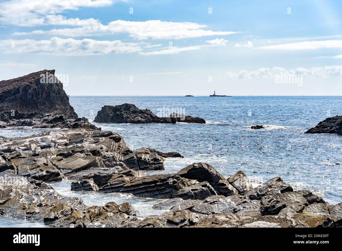 Dramatic rock formations on the coast of Pacific Ocean in Nachikatsuura ...