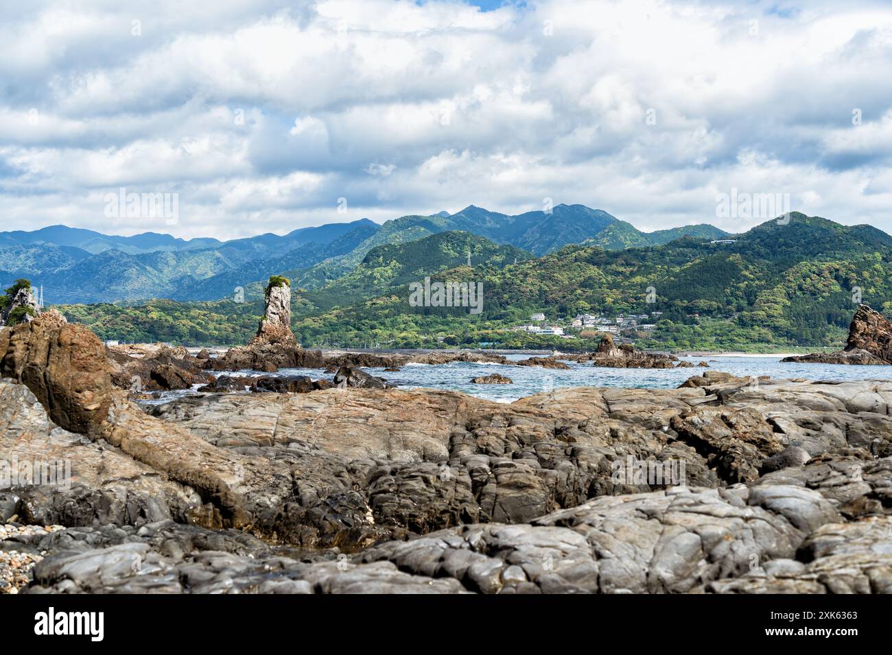 Dramatic rock formations on the coast of Pacific Ocean in Nachikatsuura ...