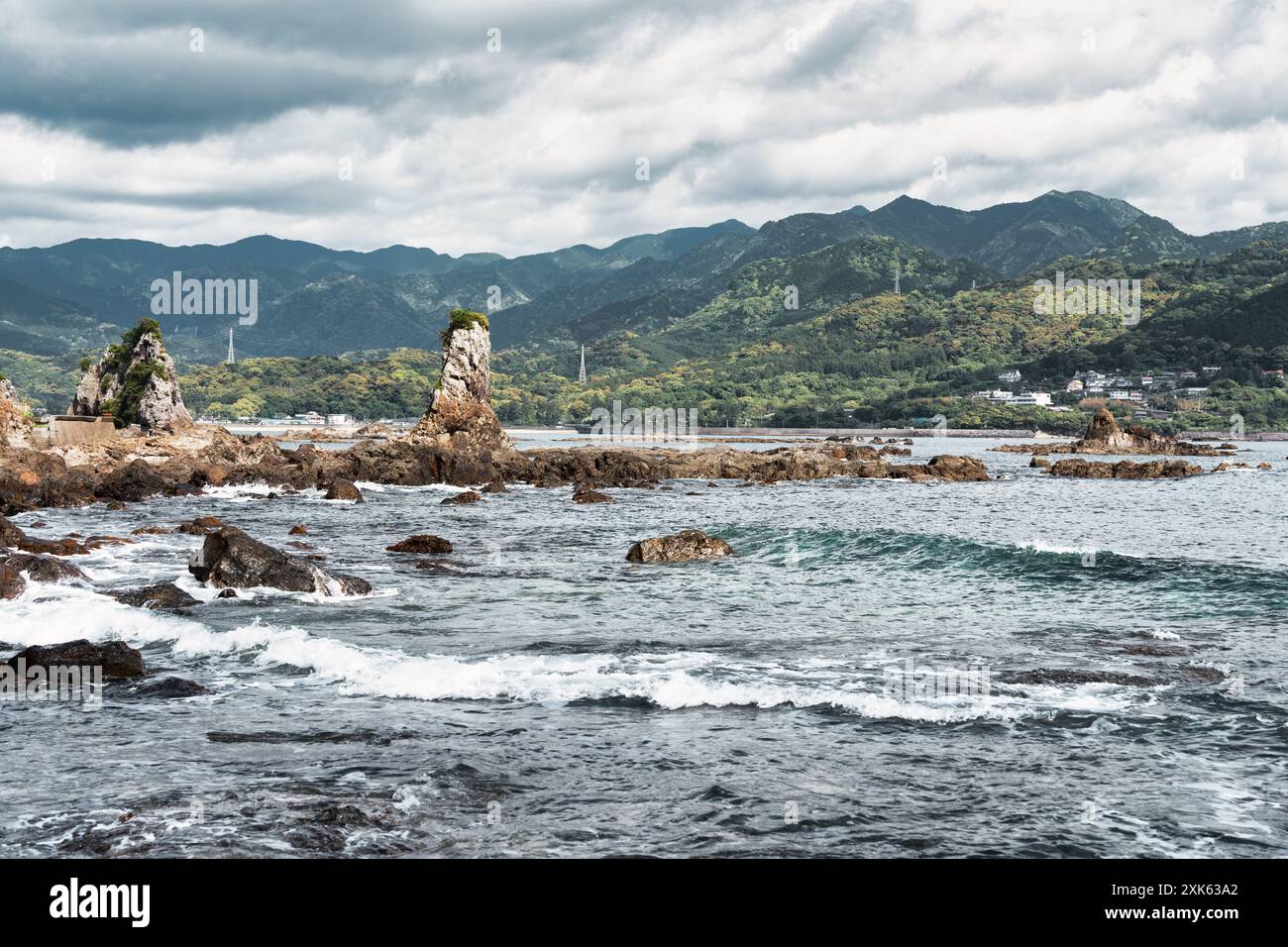 Dramatic rock formations on the coast of Pacific Ocean in Nachikatsuura ...