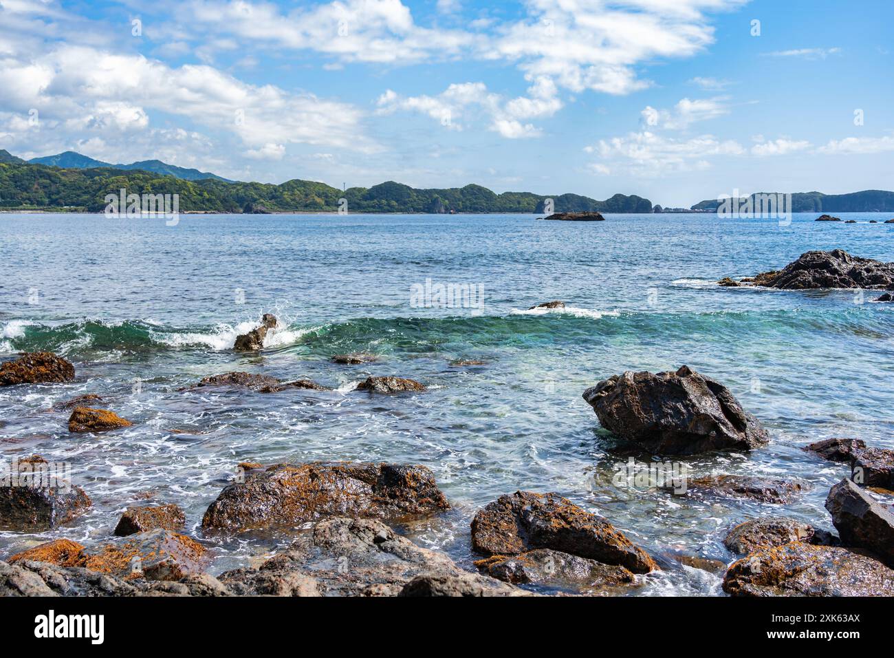 Dramatic rock formations on the coast of Pacific Ocean in Nachikatsuura ...