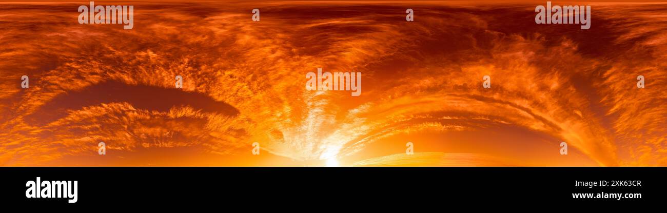 Golden glowing red orange overcast sunset sky 360 hdr panorama ...