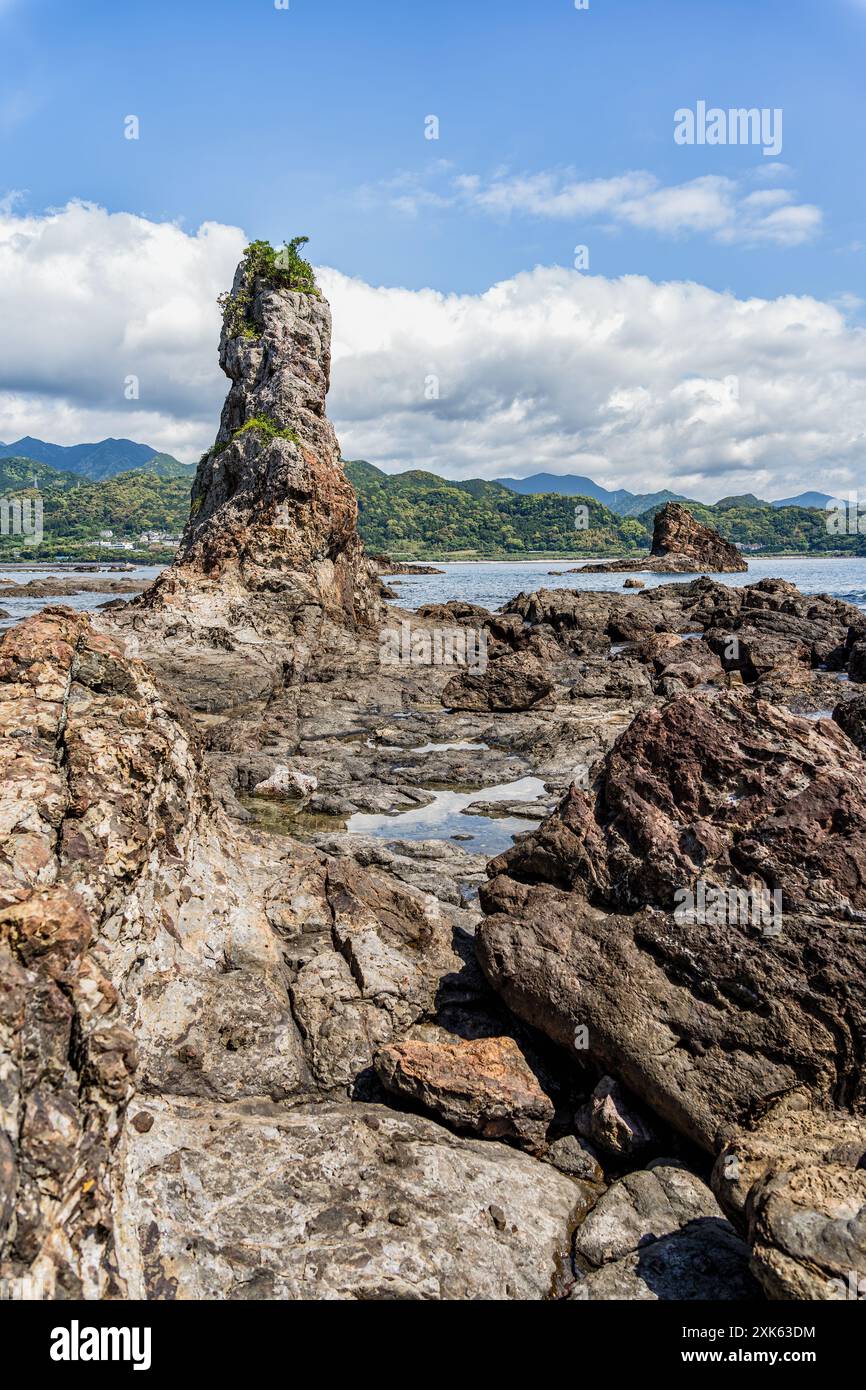 Dramatic rock formations on the coast of Pacific Ocean in Nachikatsuura ...