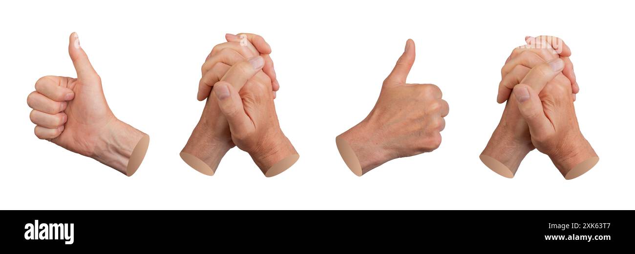 Thump up sign, supporting intertwined fingers, approving thumbup, entwined hands, gestures set ...