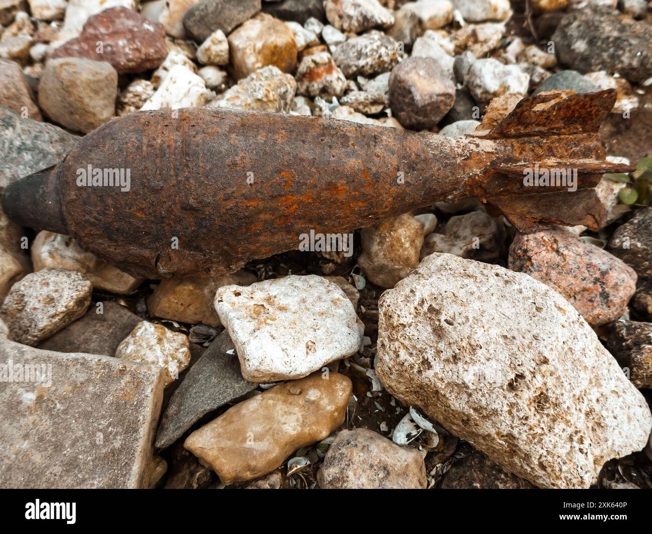 German trench-mortar bomb (water-drop shaped mortar projectile) during ...