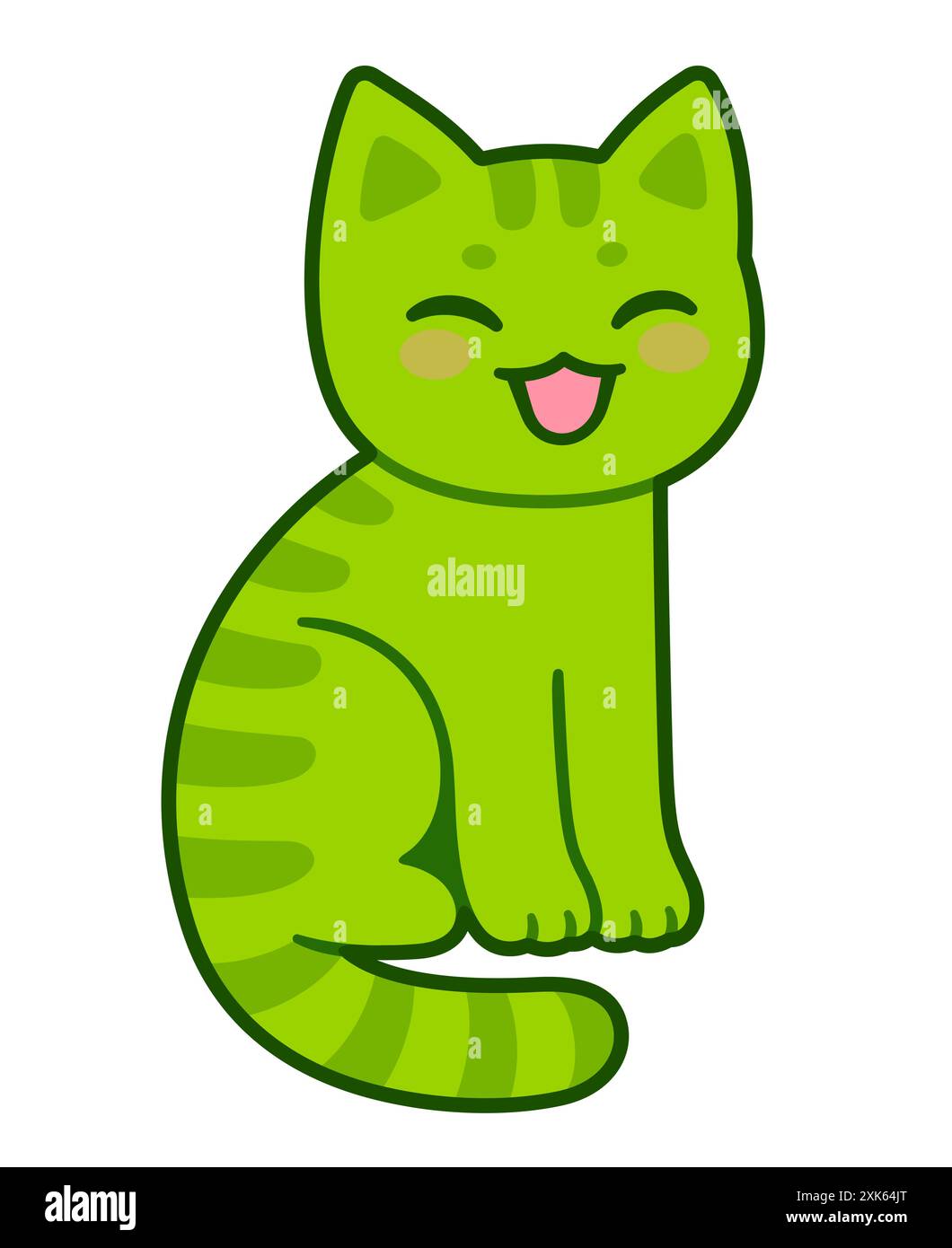 Cute cartoon watermelon cat drawing. Funny green striped kitten, simple ...