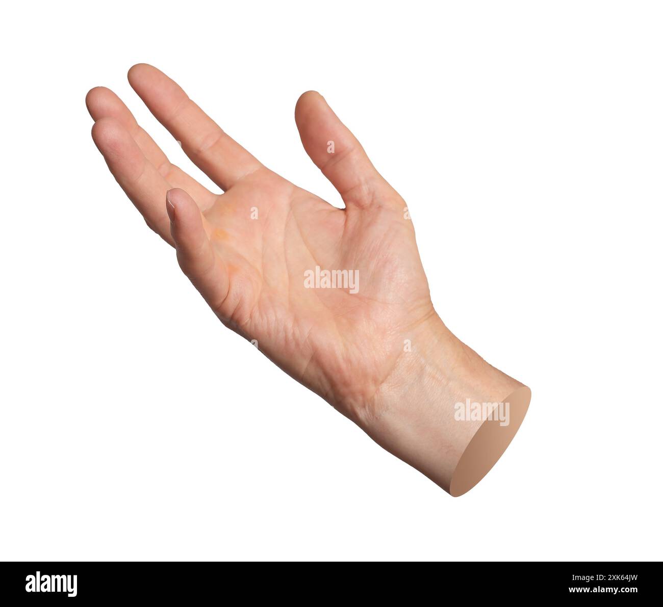 Hand reaching out, open palm holding something, gesture isolated on ...