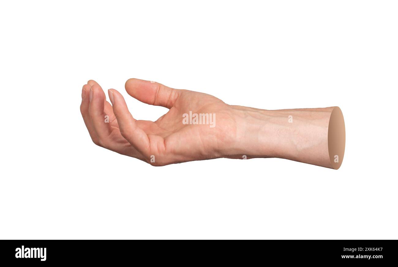 Hand reaching out, open cup-shaped palm holding something, gesture ...