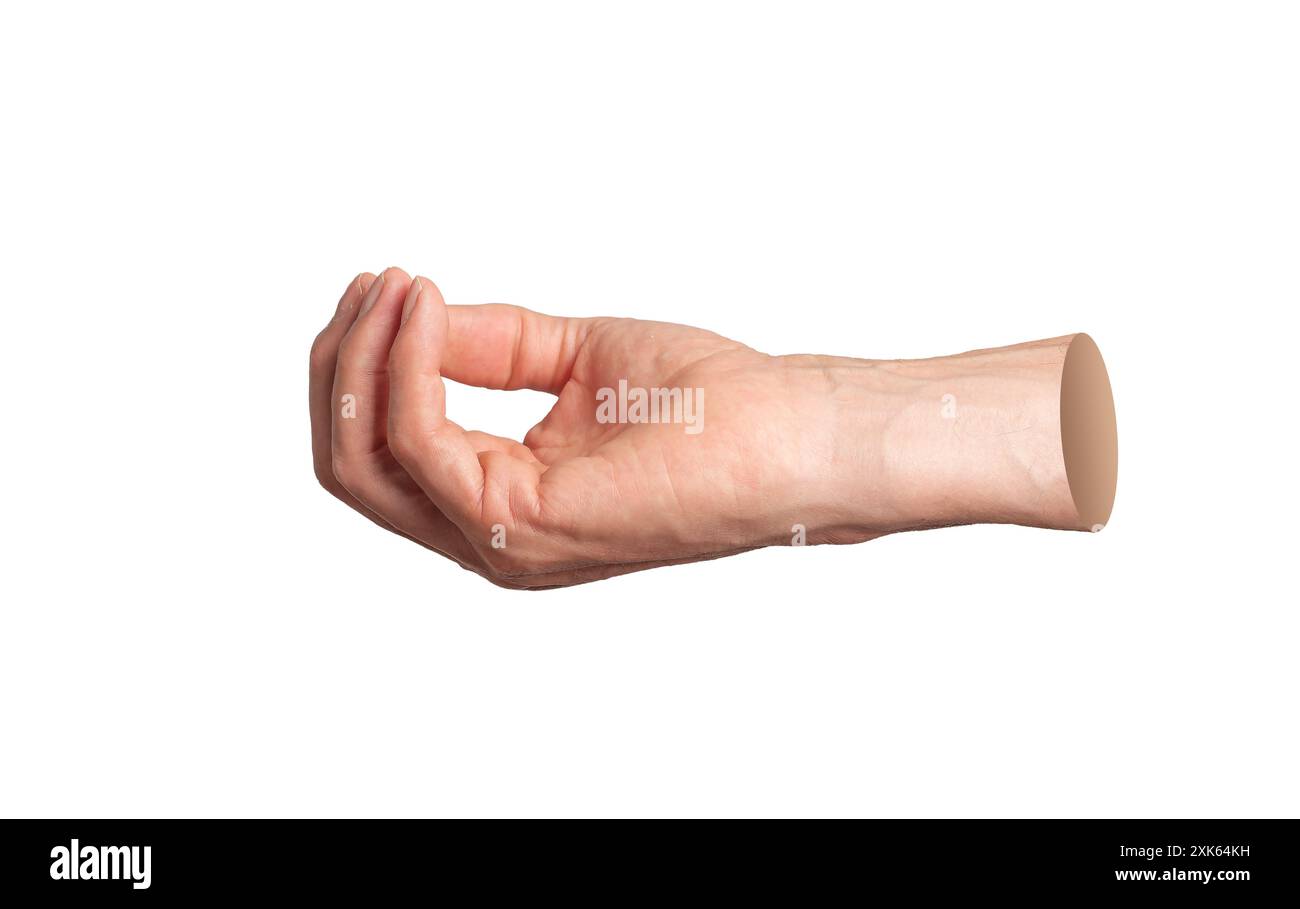 Hand reaching out, open cup-shaped gesture, side view, holding ...