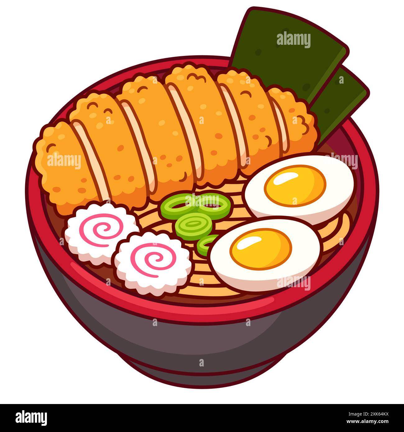 Katsu ramen cartoon drawing, Japanese food. Noodle soup with deep-fried ...
